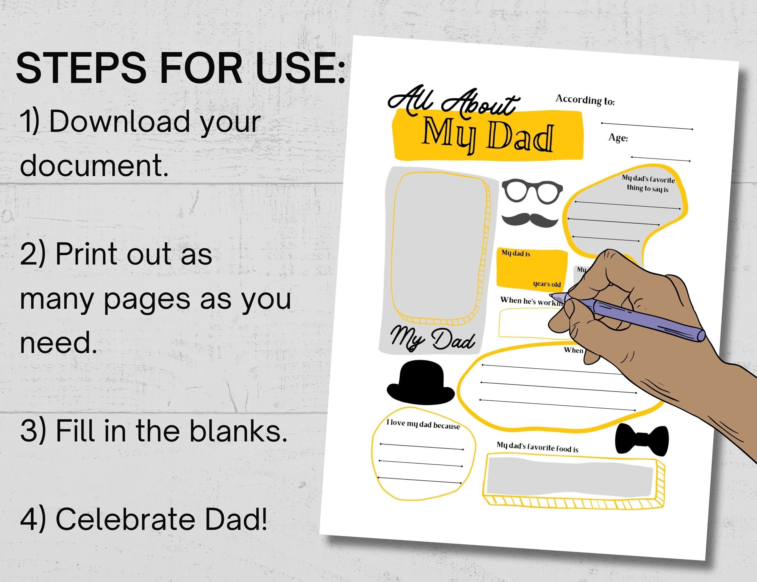 All About My Dad Printable Father's Day Activity Cute - Etsy Australia