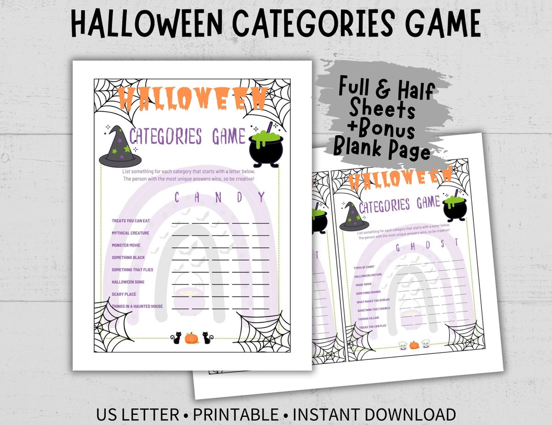 Halloween Think Fast Game, Printable Categories Family Fun Word Game ...