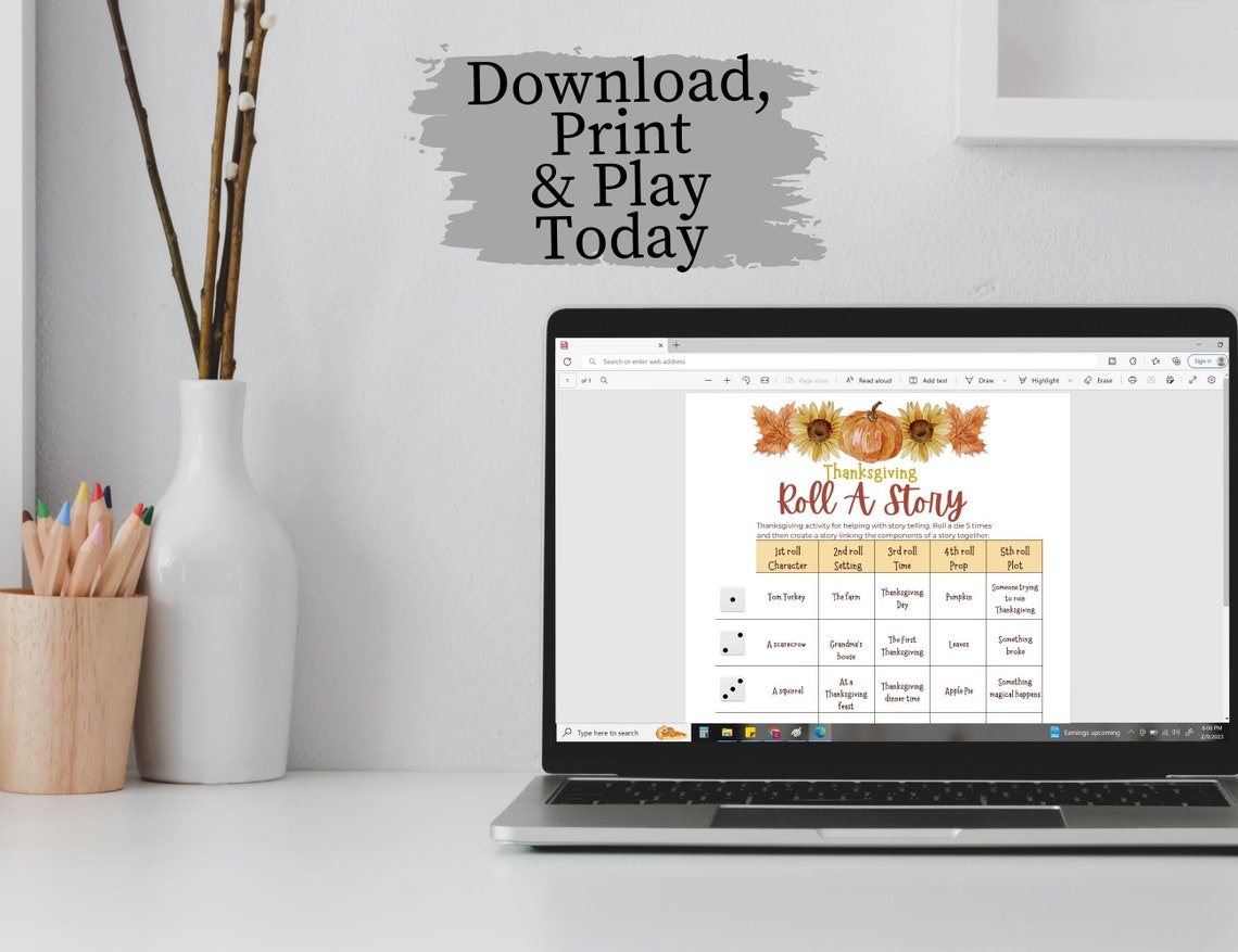 Printable Thanksgiving Roll A Story Dice Game, Thanksgiving Dice Game ...