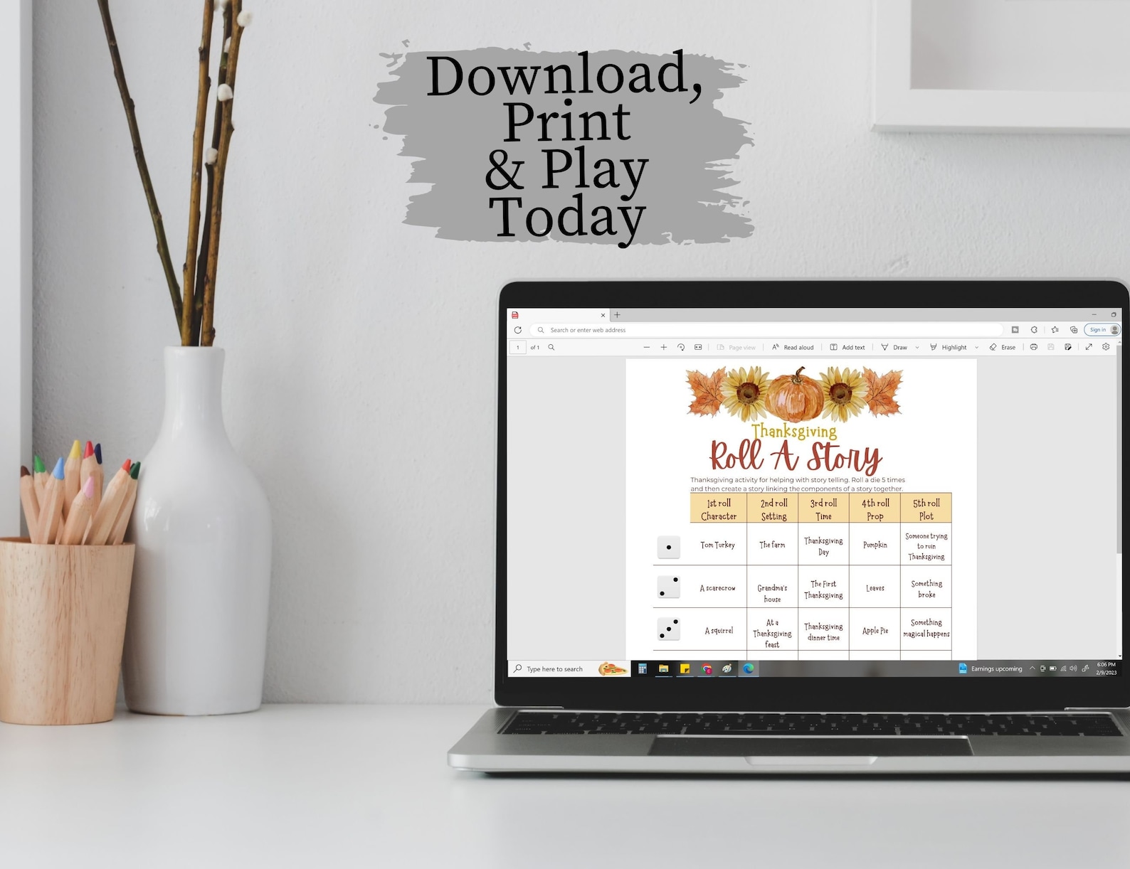 Printable Thanksgiving Roll A Story Dice Game, Thanksgiving Dice Game ...