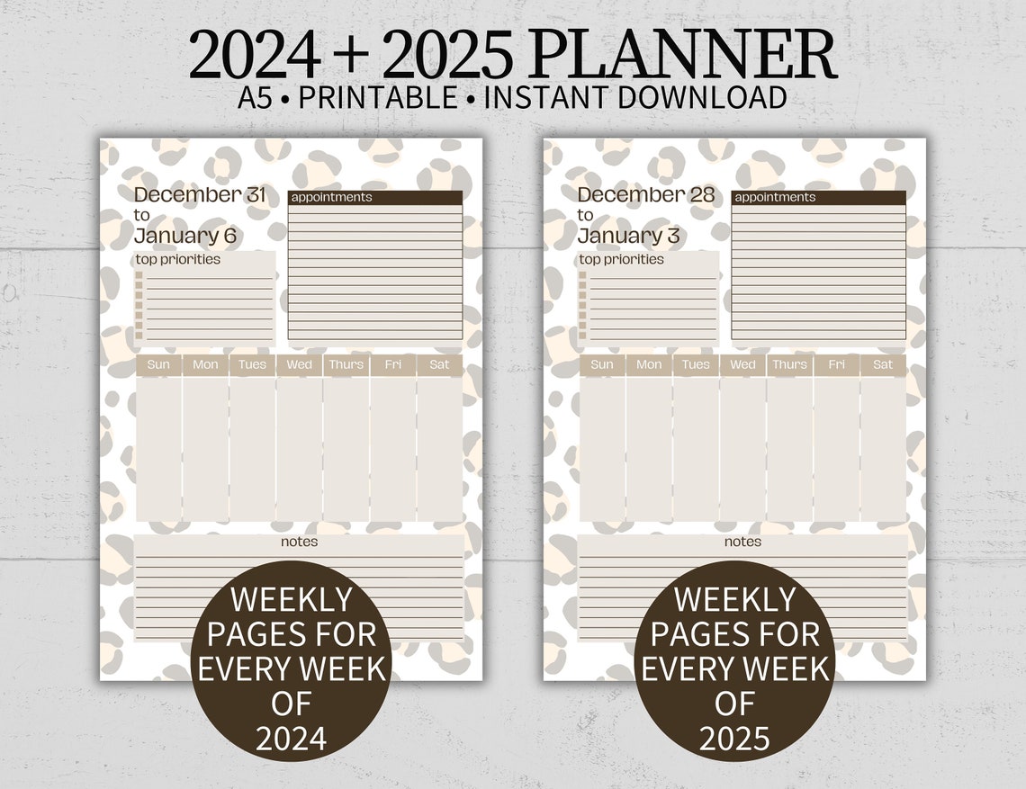 Printable Leopard Print A5 Planner, Instant Download Monthly Calendar ...