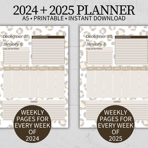 Printable Leopard Print A5 Planner, Instant Download Monthly Calendar ...