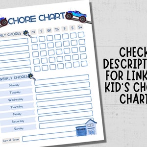 Monster Truck Reward Chart for Kids, Printable Responsibility and ...