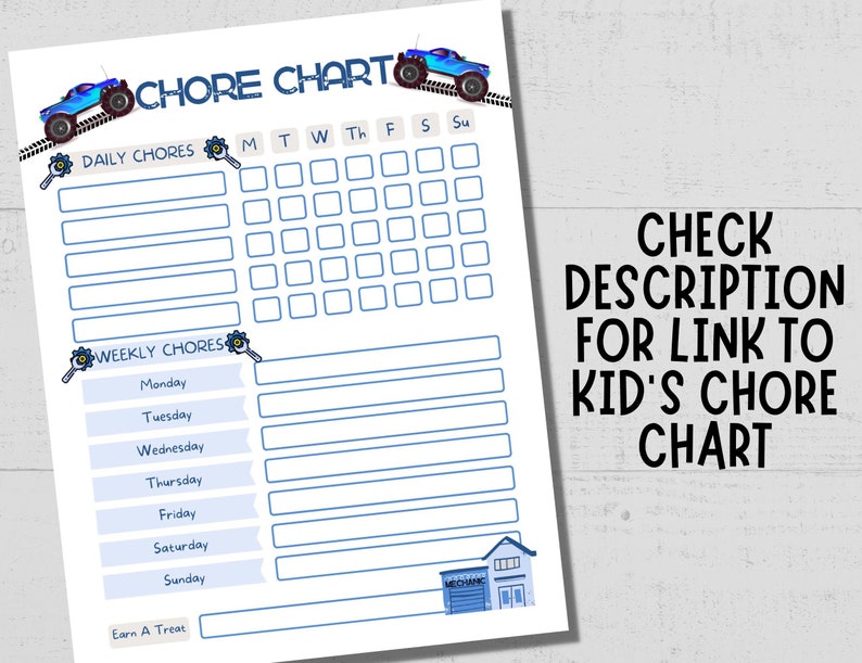 Monster Truck Reward Chart for Kids, Printable Responsibility and ...
