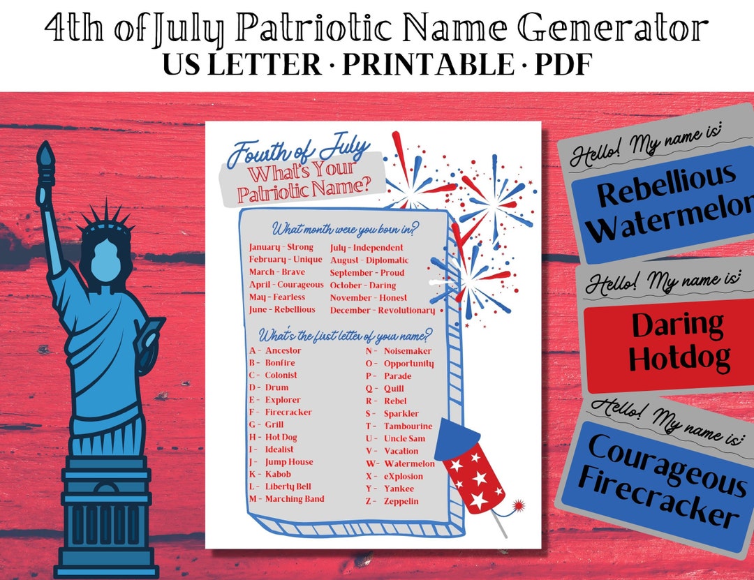 Fourth of July Name Generator, Silly Independence Day Activity - Etsy