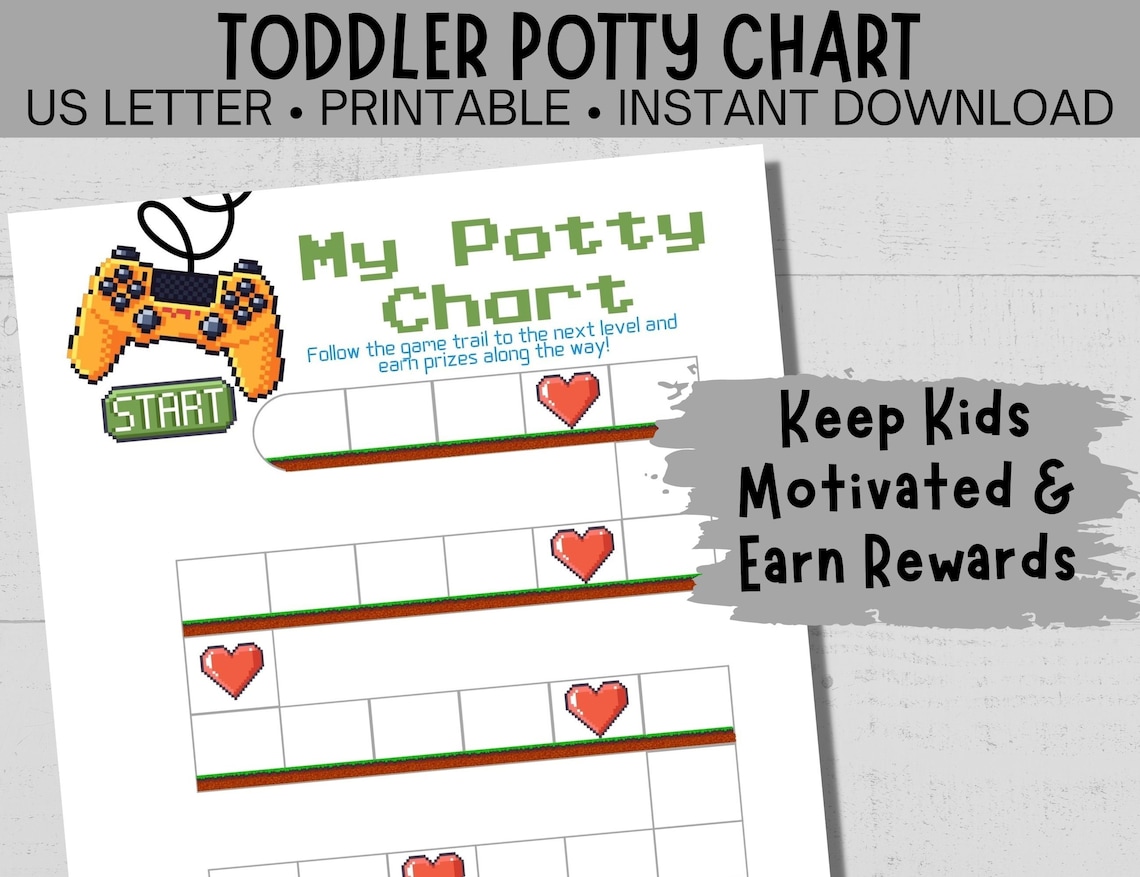 Gamer Potty Training Reward Chart for Toddler, Printable Toilet Routine ...