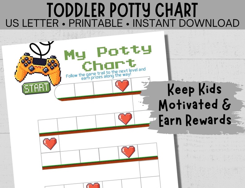 Gamer Potty Training Reward Chart for Toddler, Printable Toilet Routine ...