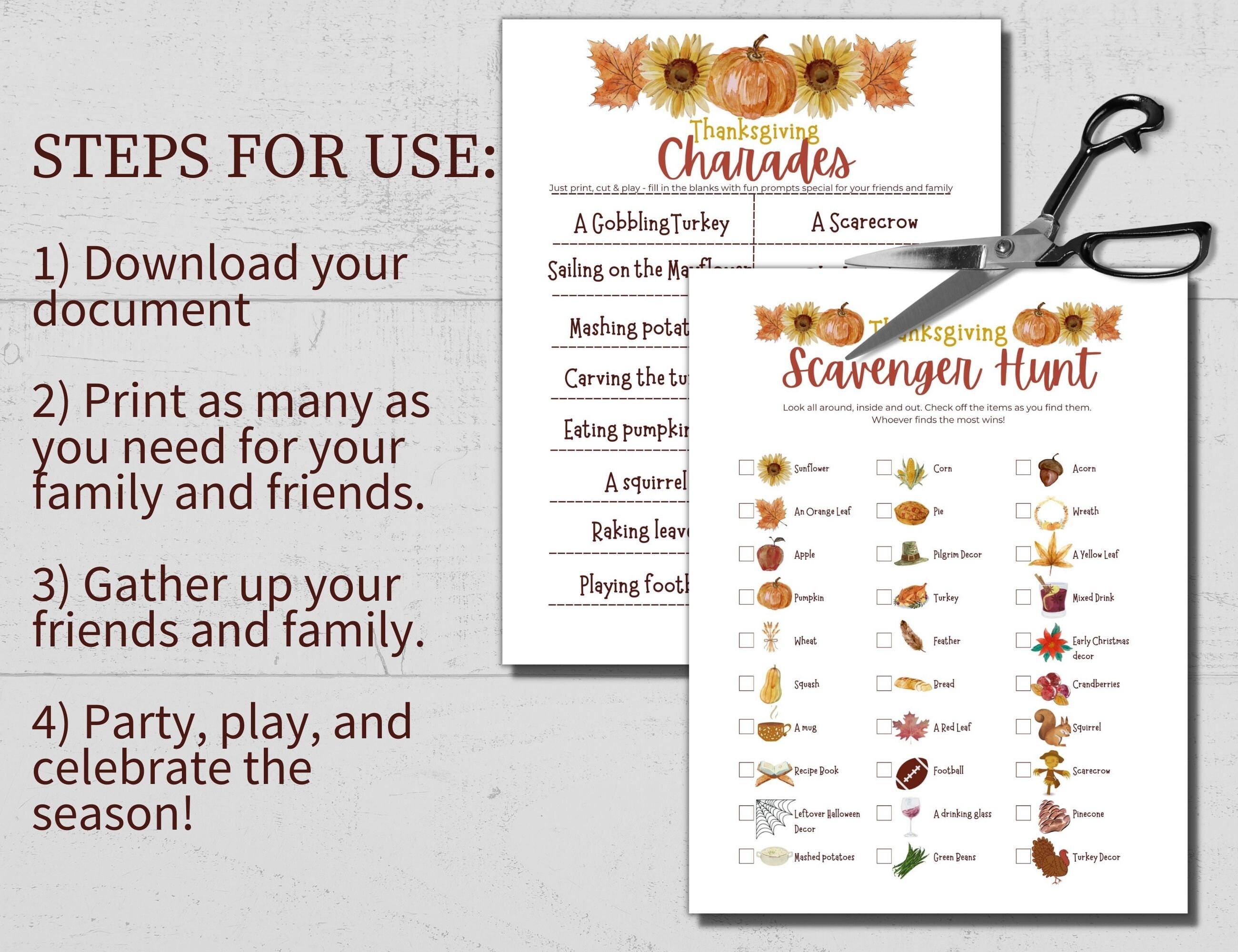 Printable Thanksgiving Game Bundle, Thanksgiving Charades Game ...