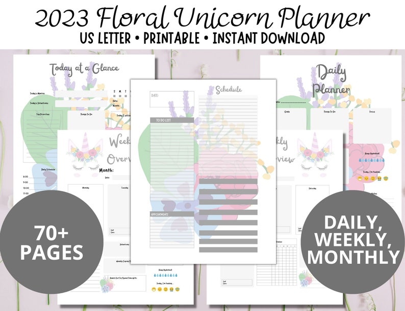 Printable 2023 Calendar and Planner Pretty Floral Unicorn - Etsy