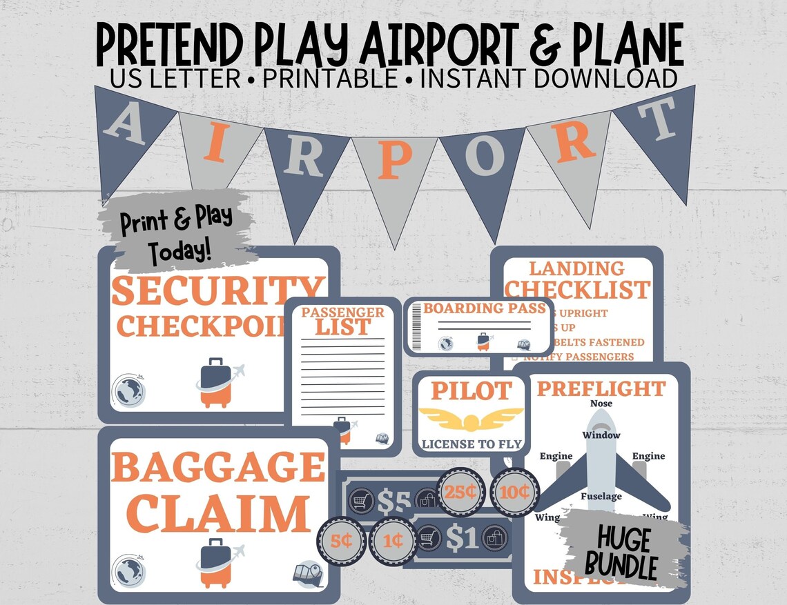 Pretend Play Airport Printable Bundle, Airplane Travel Dramatic Play ...