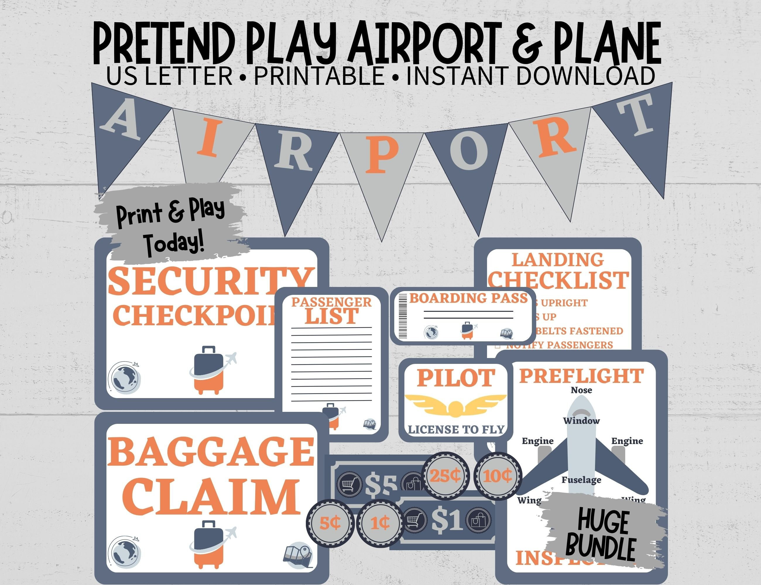 Pretend Play Airport Printable Bundle, Airplane Travel Dramatic Play ...