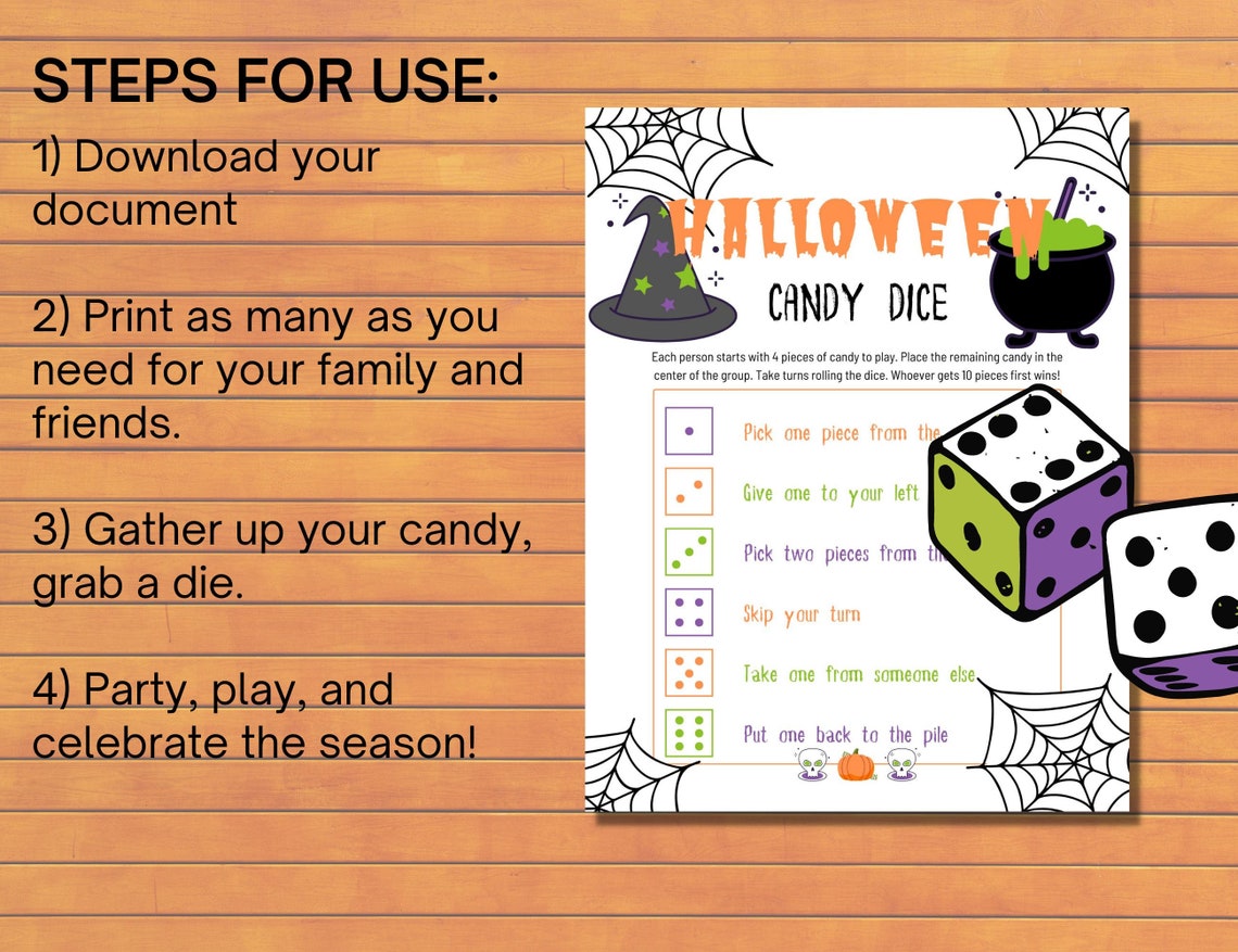 Halloween Candy Dice Game Trick or Treat Activity - Etsy