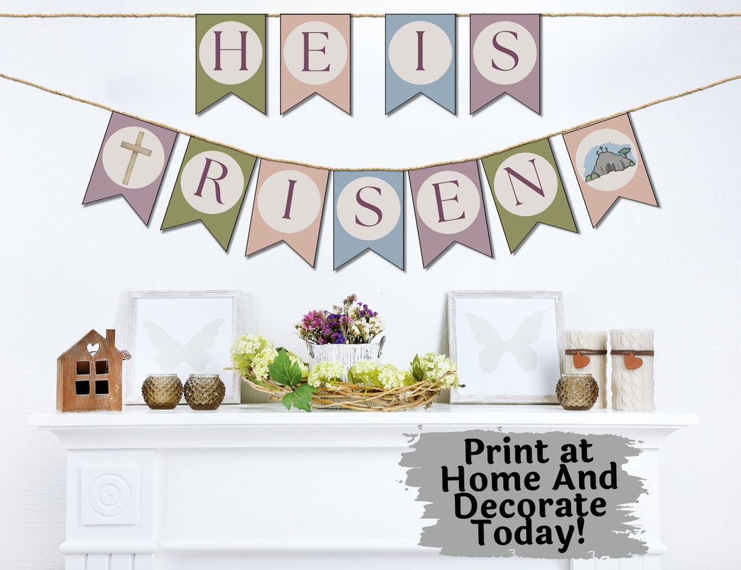 He is Risen Banner Printable, Sunday School Pennant, Printable Easter ...