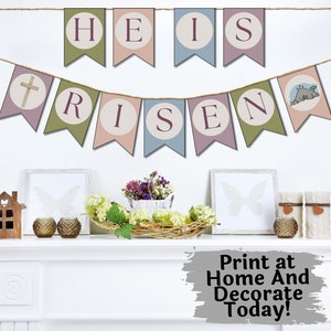 He is Risen Banner Printable, Sunday School Pennant, Printable Easter Garland Party Decor - Etsy