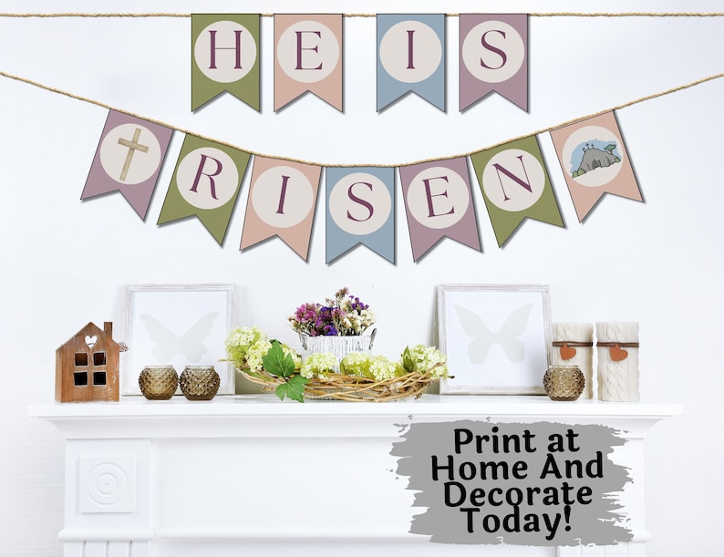 He is Risen Banner Printable, Sunday School Pennant, Printable Easter ...