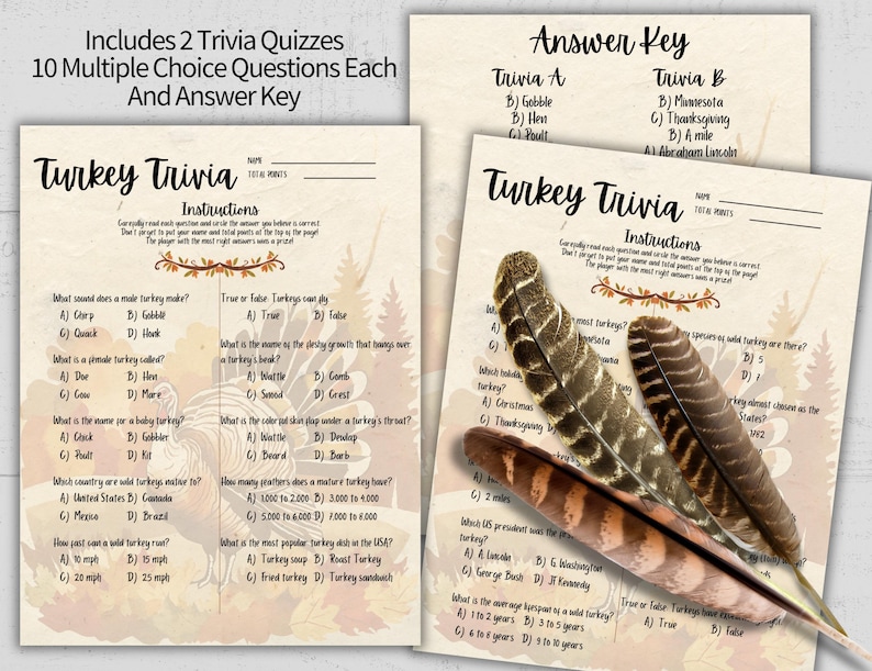 Turkey Trivia, Thanksgiving Trivia Game for Family, Friends, Kids, and ...