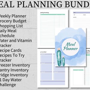Watercolor Cactus Meal Planner, Meal Planning Bundle, Weekly Meal ...