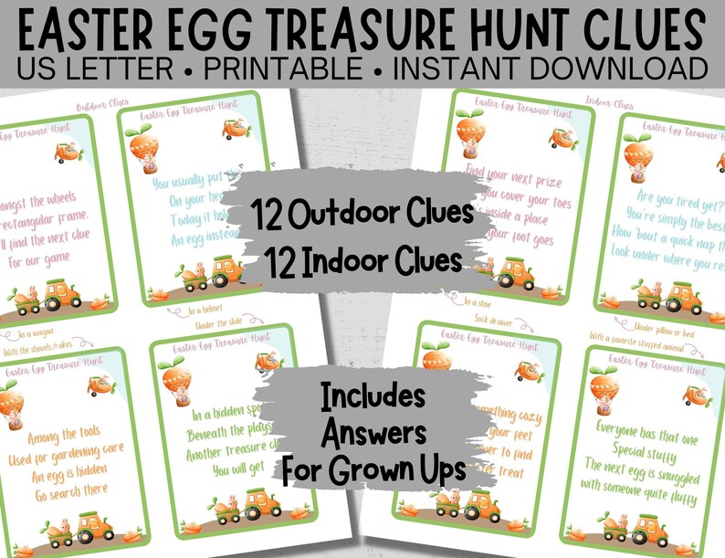 Printable Easter Egg Treasure Hunt Clues, Easter Egg Scavenger Hunt ...