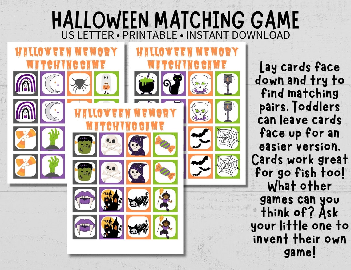 Halloween Memory Matching Card Game, Halloween Go Fish, Halloween Card ...