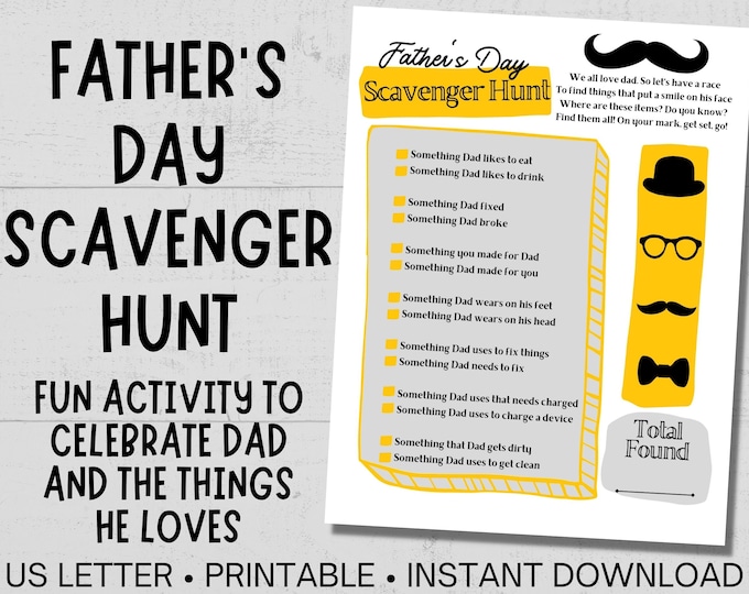 Father's Day Printable Game | Indoor Scavenger Hunt | Family Party Game ...