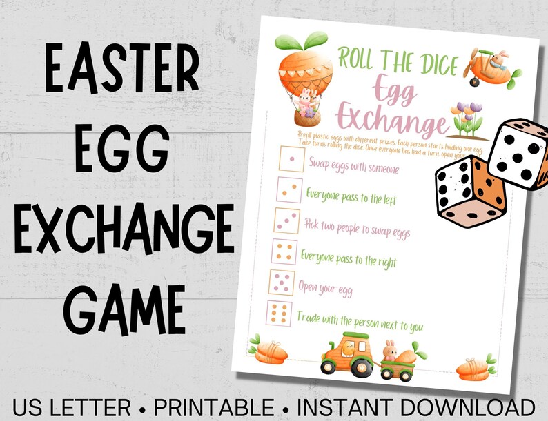 Printable Easter Egg Exchange Game, Easter Dice Game, Easter Party Game ...
