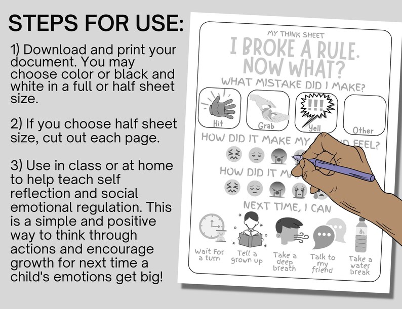 Printable Toddler and Kid's Behavior Think Sheet - Consequence & Social ...