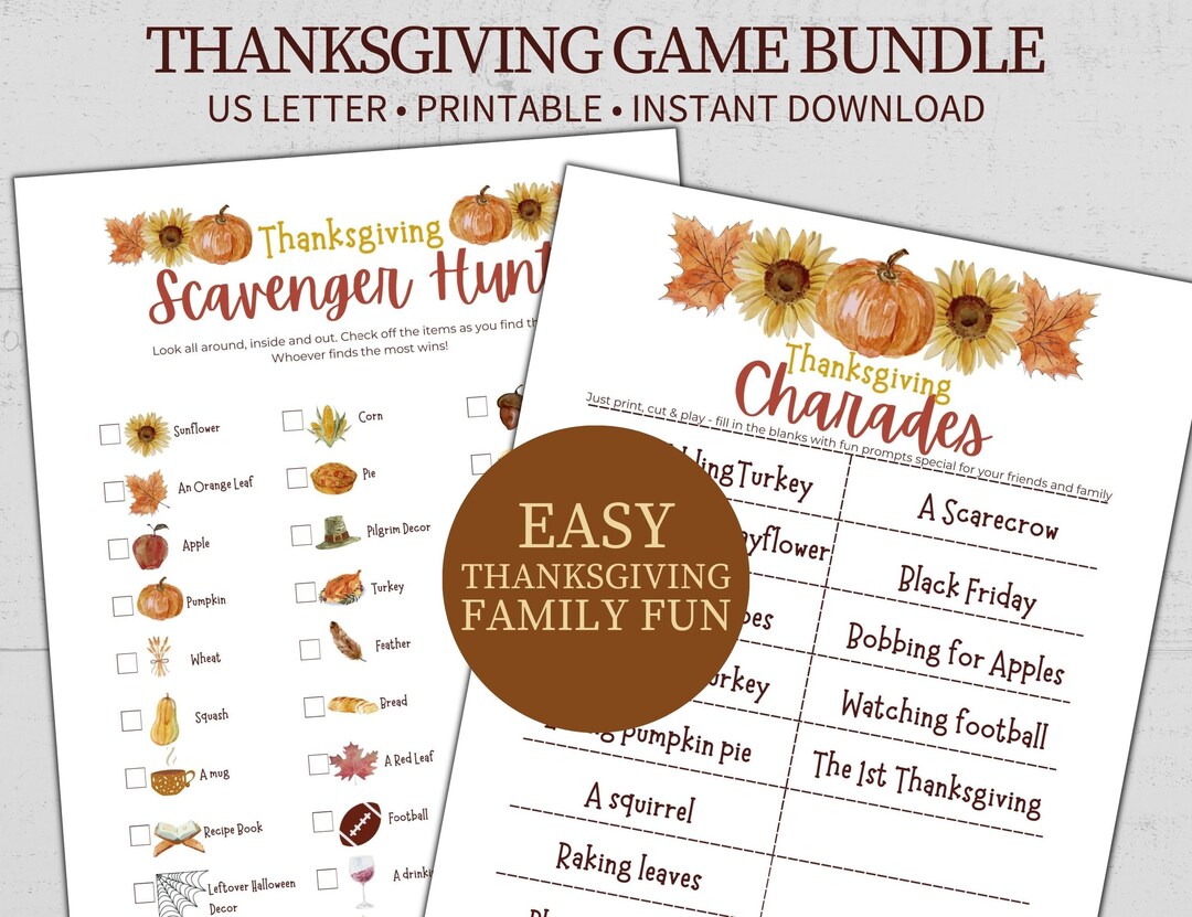 Printable Thanksgiving Game Bundle, Thanksgiving Charades Game ...