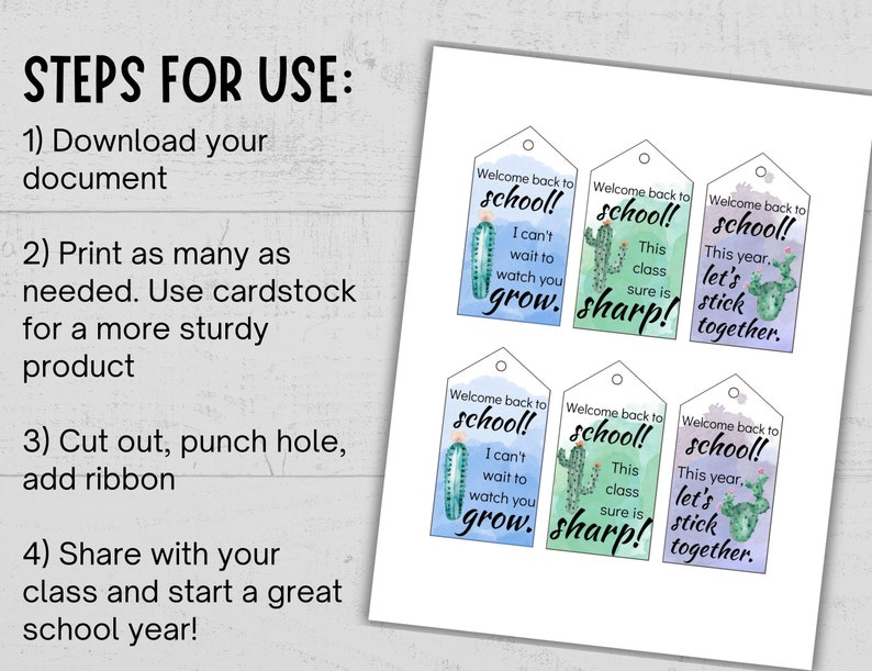 Cactus Succulent Back to School Gift Tags, Bookmark to Start the School ...