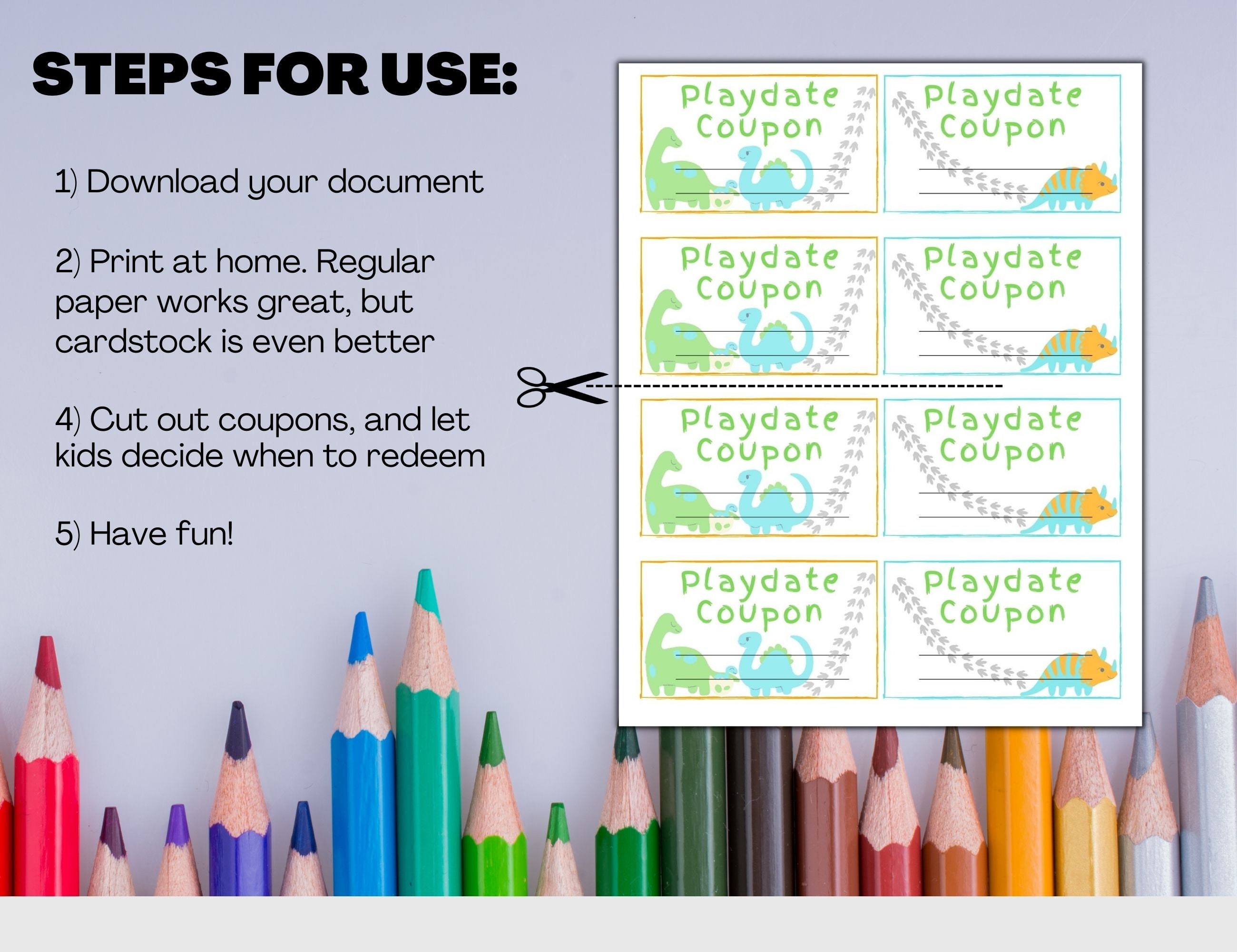 Printable Dinosaur Themed Kids' Playdate Coupons Activity Cards - Etsy