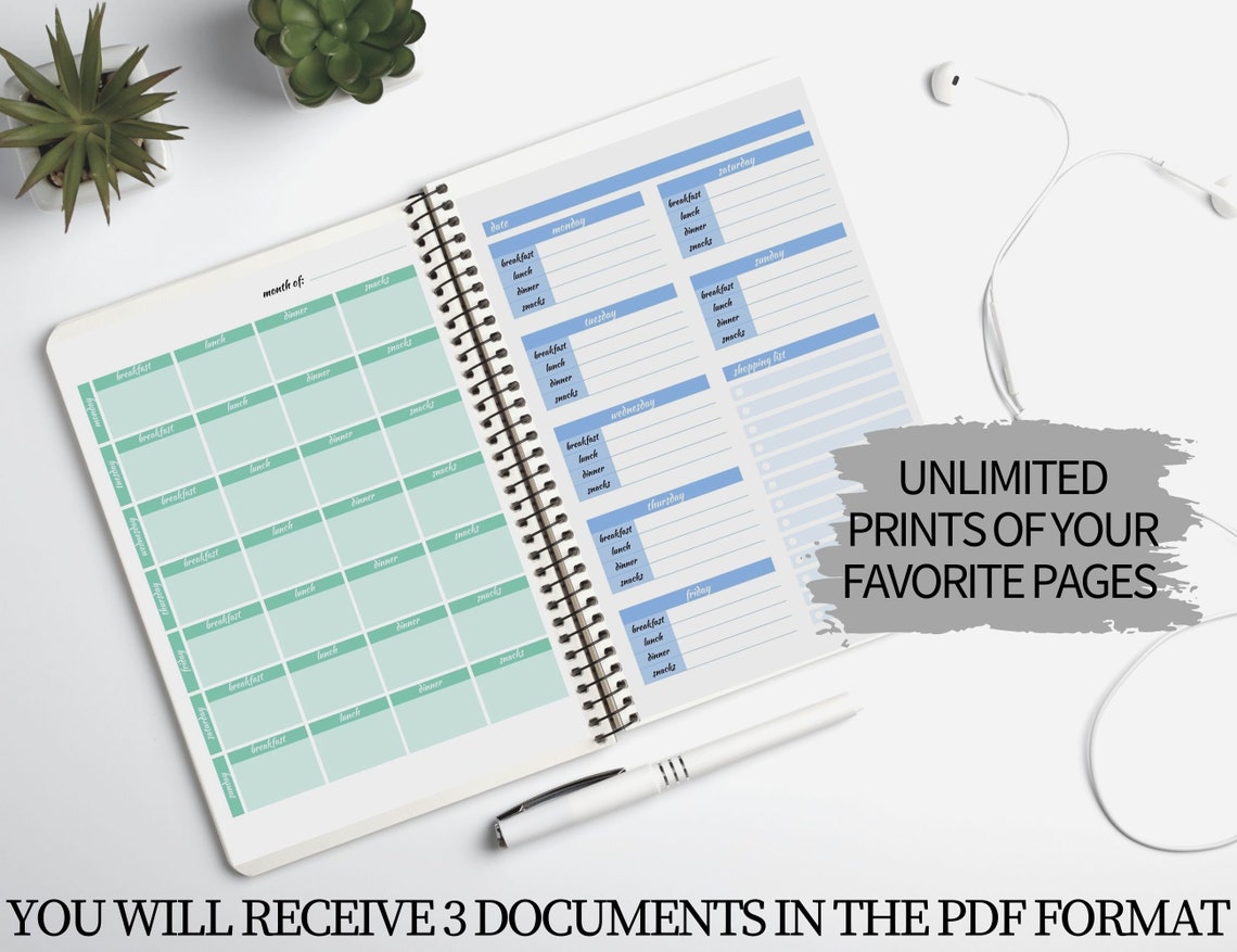 Watercolor Cactus Meal Planner, Meal Planning Bundle, Weekly Meal ...