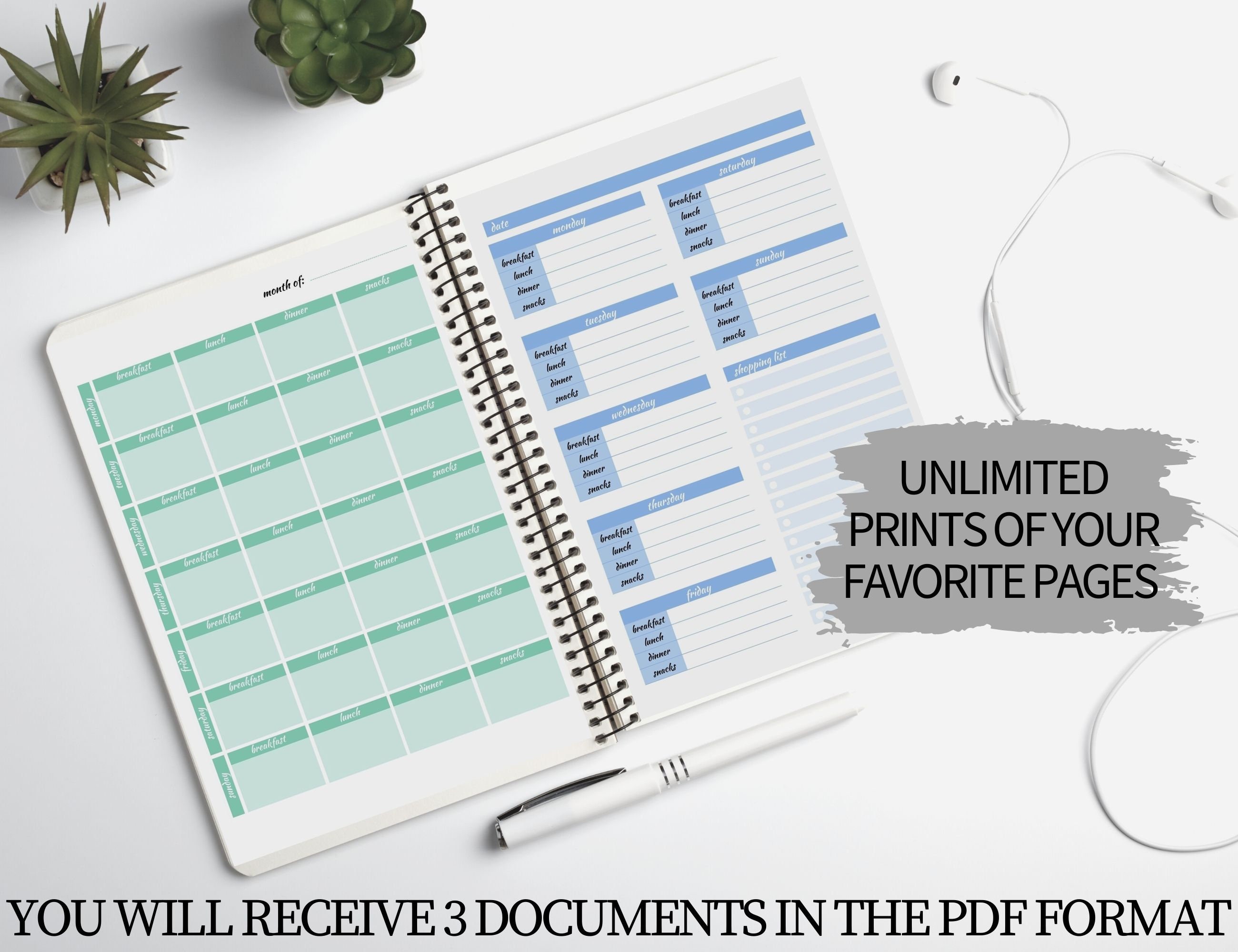 Watercolor Cactus Meal Planner, Meal Planning Bundle, Weekly Meal ...