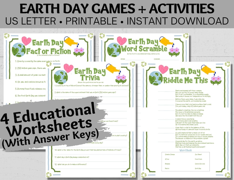 Printable Earth Day Games and Activities Bundle for Kids, Educational ...