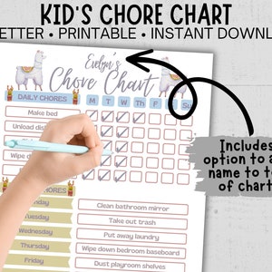 Editable Boho Llama Rainbow Chore Chart for Kids, Printable & Fillable ...