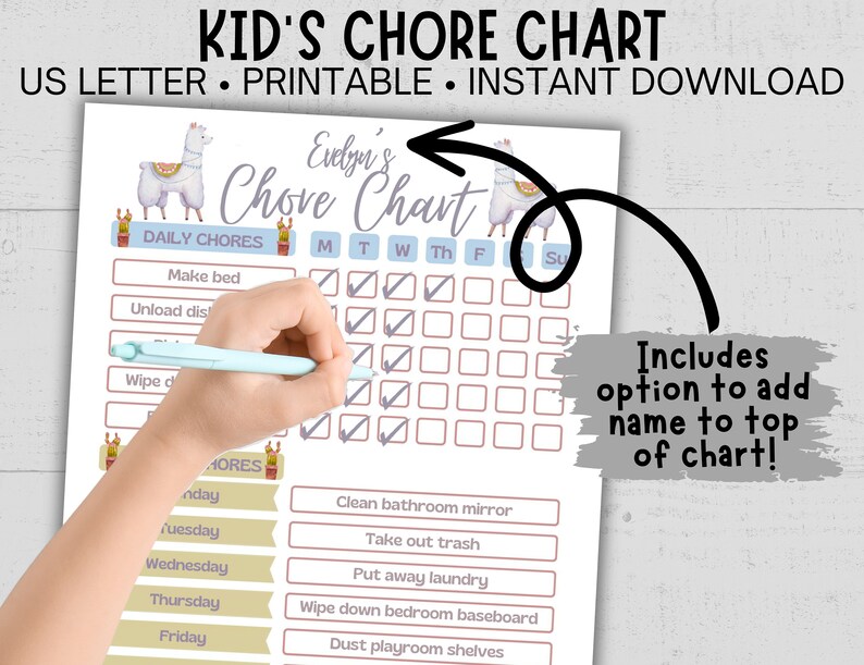 Editable Boho Llama Rainbow Chore Chart for Kids Printable & - Etsy