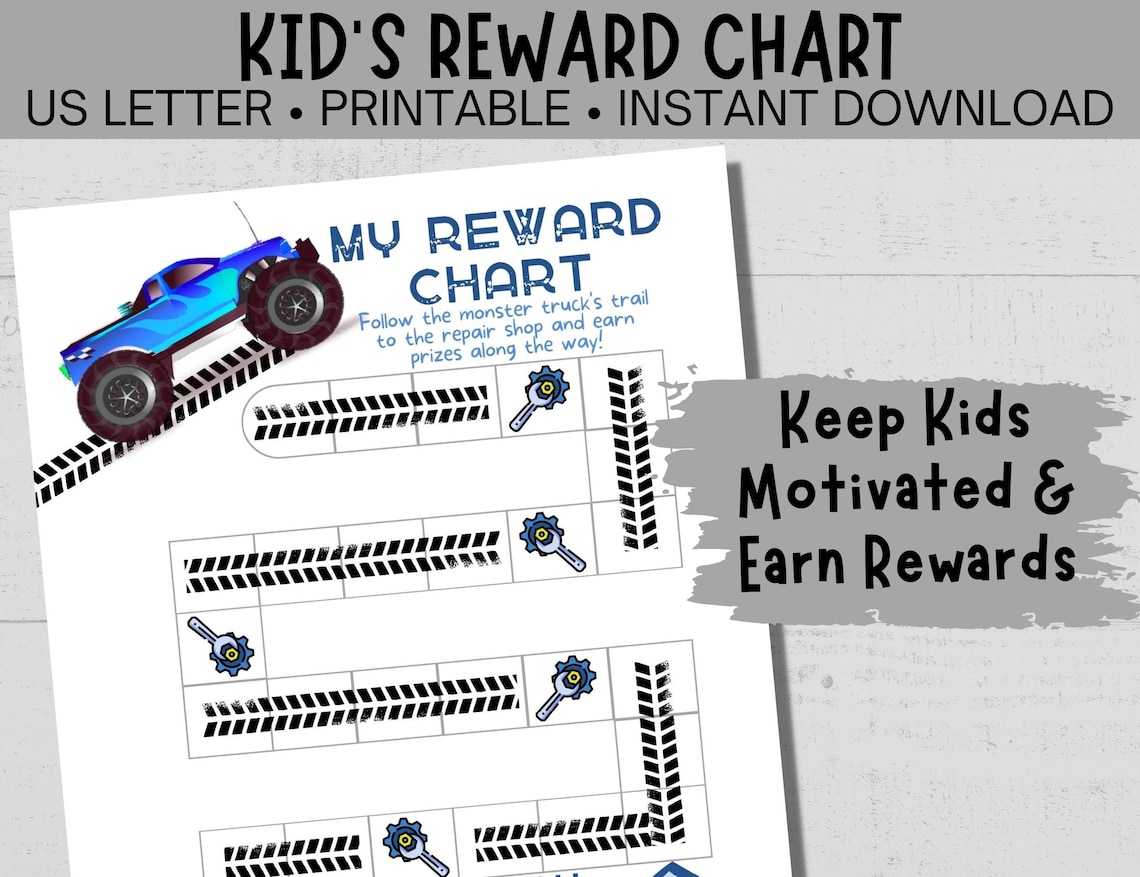 Monster Truck Reward Chart for Kids, Printable Responsibility and ...