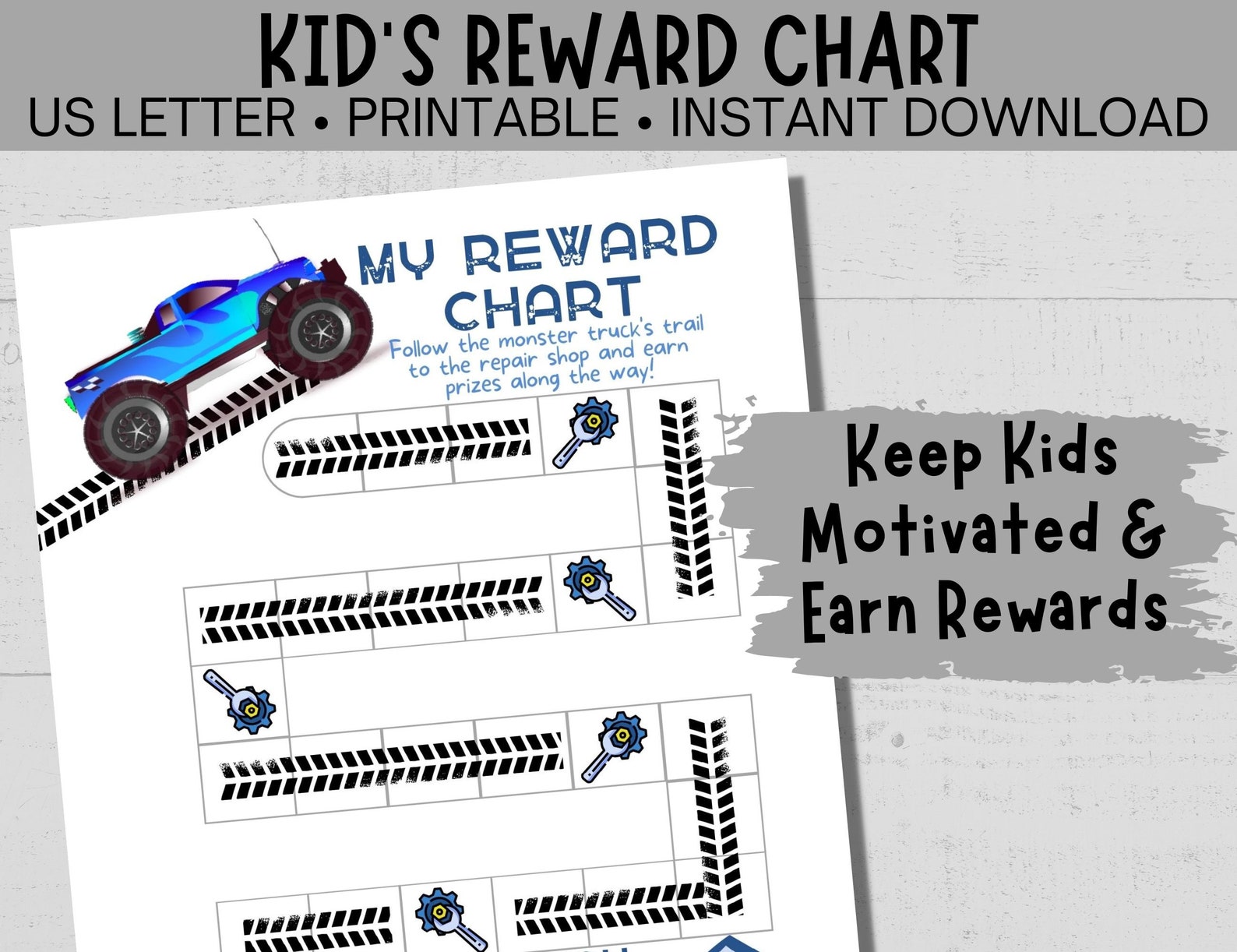 Monster Truck Reward Chart for Kids, Printable Responsibility and ...
