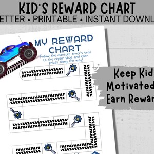 Monster Truck Reward Chart for Kids, Printable Responsibility and ...