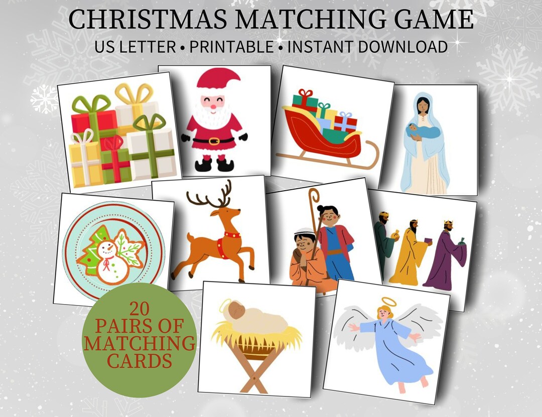 Christmas Memory Game, Printable Holiday Matching Card Game, Christmas ...