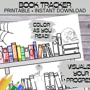 Printable Gothic Book Tracker, Coloring Bookshelf Goal Tracker, US ...