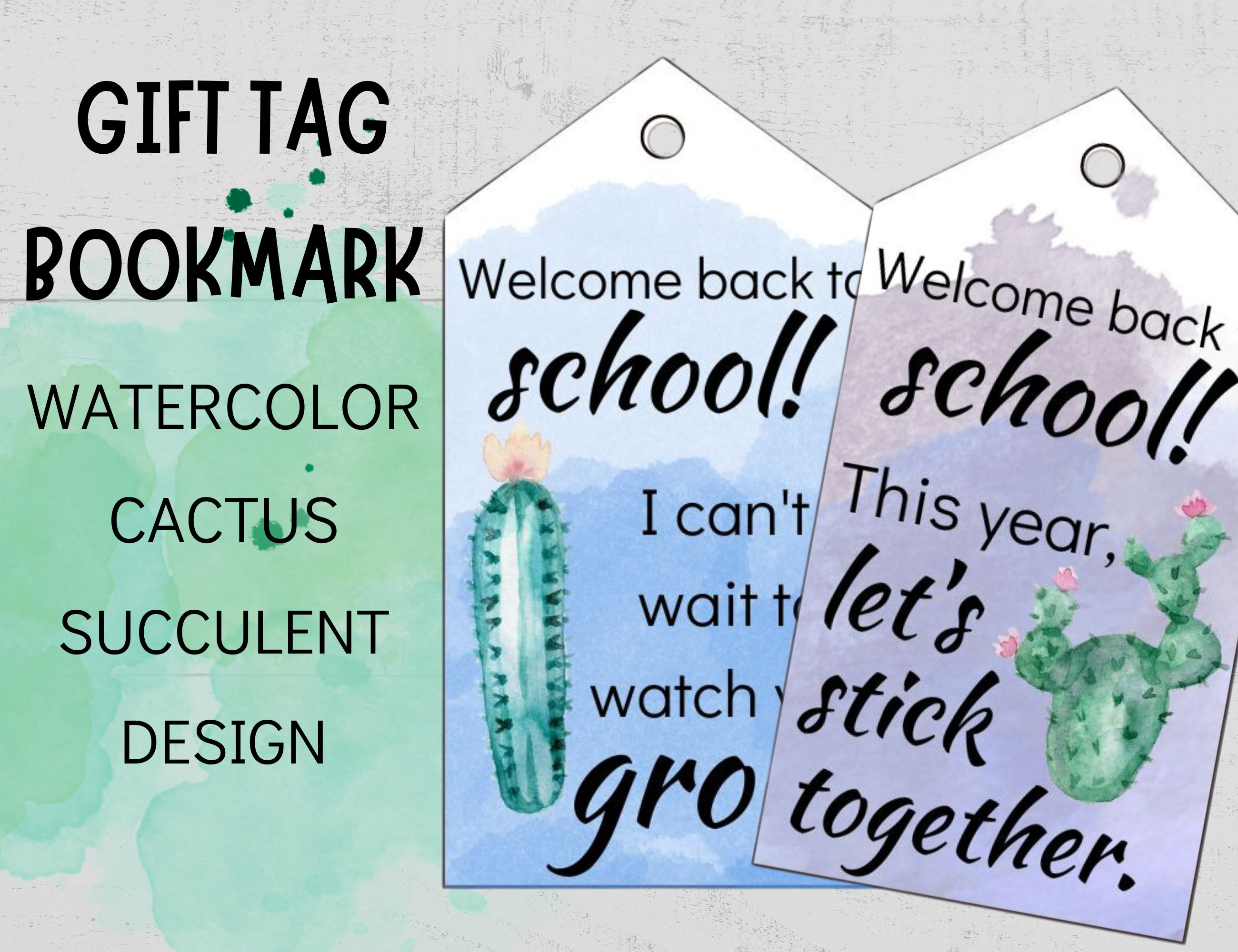 Cactus Succulent Back to School Gift Tags, Bookmark to Start the School ...