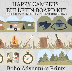 Classroom Bulletin Board Border Kit, Printable Boho Camping Classroom ...