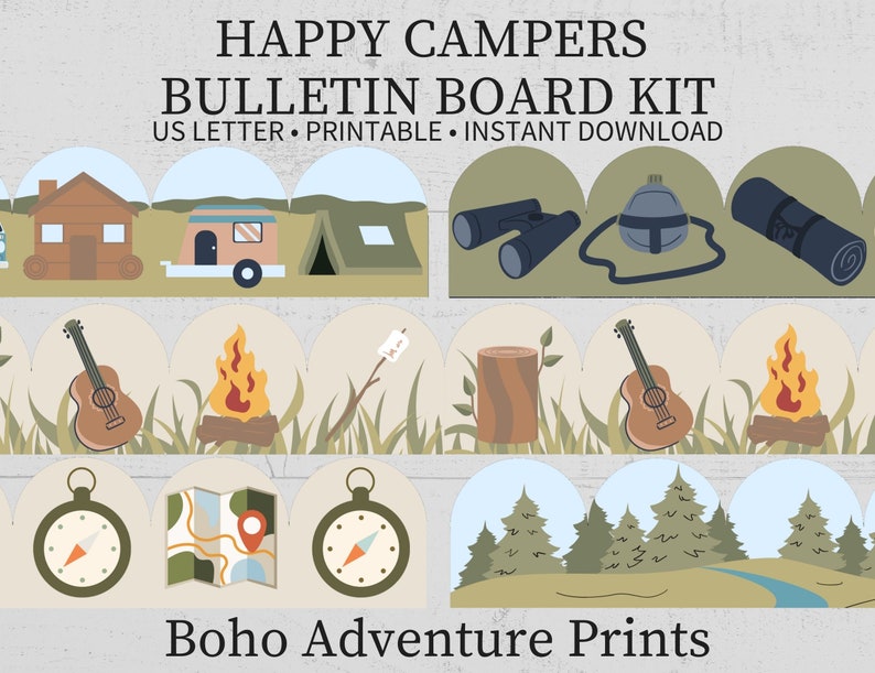 Classroom Bulletin Board Border Kit, Printable Boho Camping Classroom ...