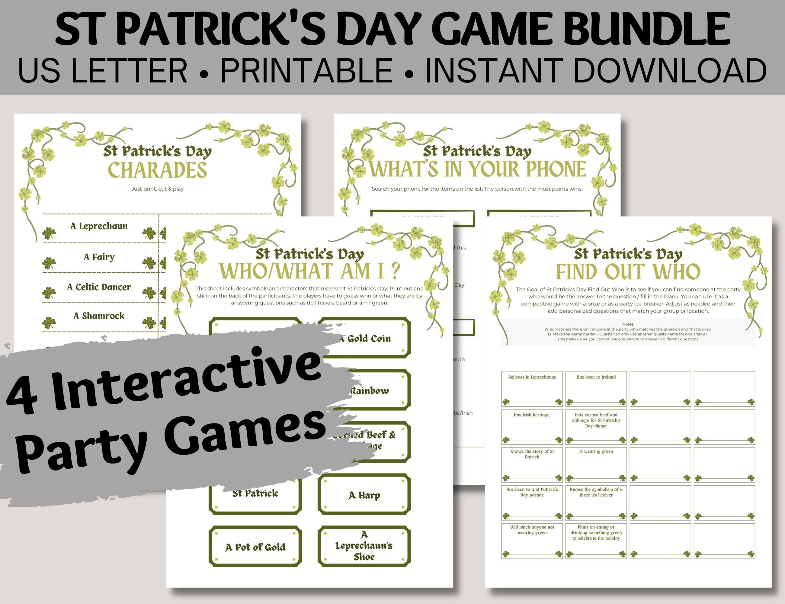 St Patrick's Day Printable Game Bundle, St Paddy's Day Classroom Games ...