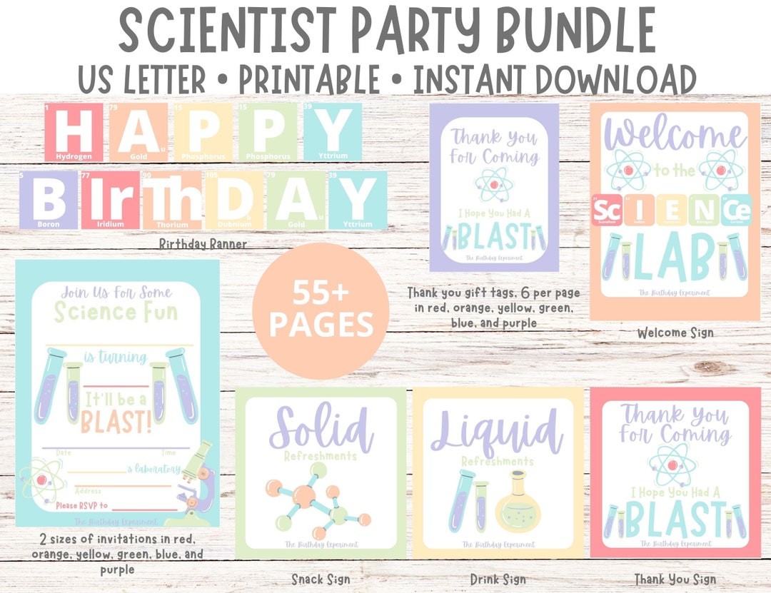 Printable Science Party Bundle, Kid's Scientist Birthday Party Pack ...