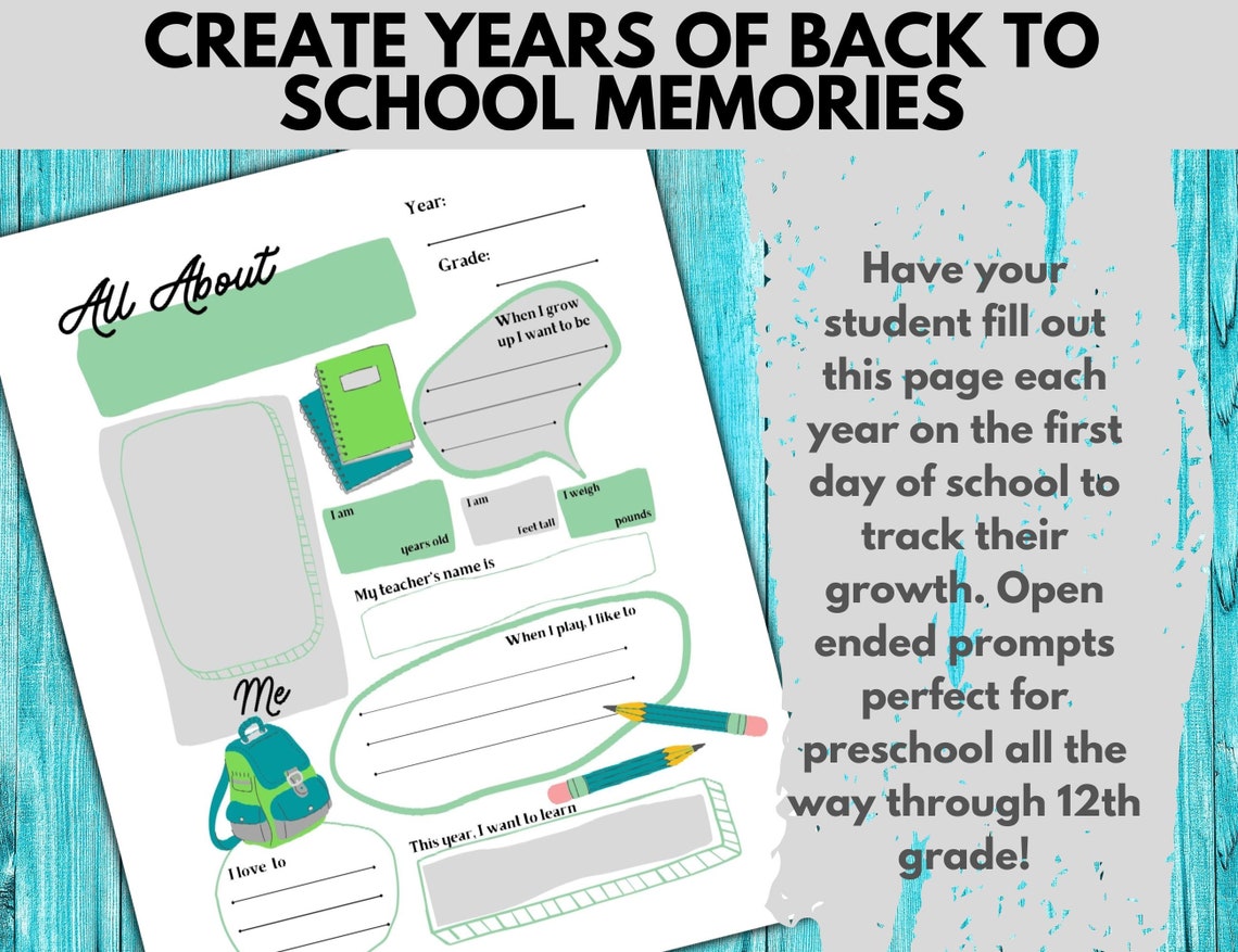 Printable First Day of School Sign All About Me Instant - Etsy