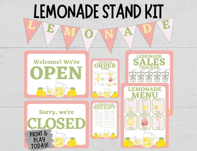 Printable Lemonade Stand Kit, Pretend Play Bundle, Dramatic Play ...