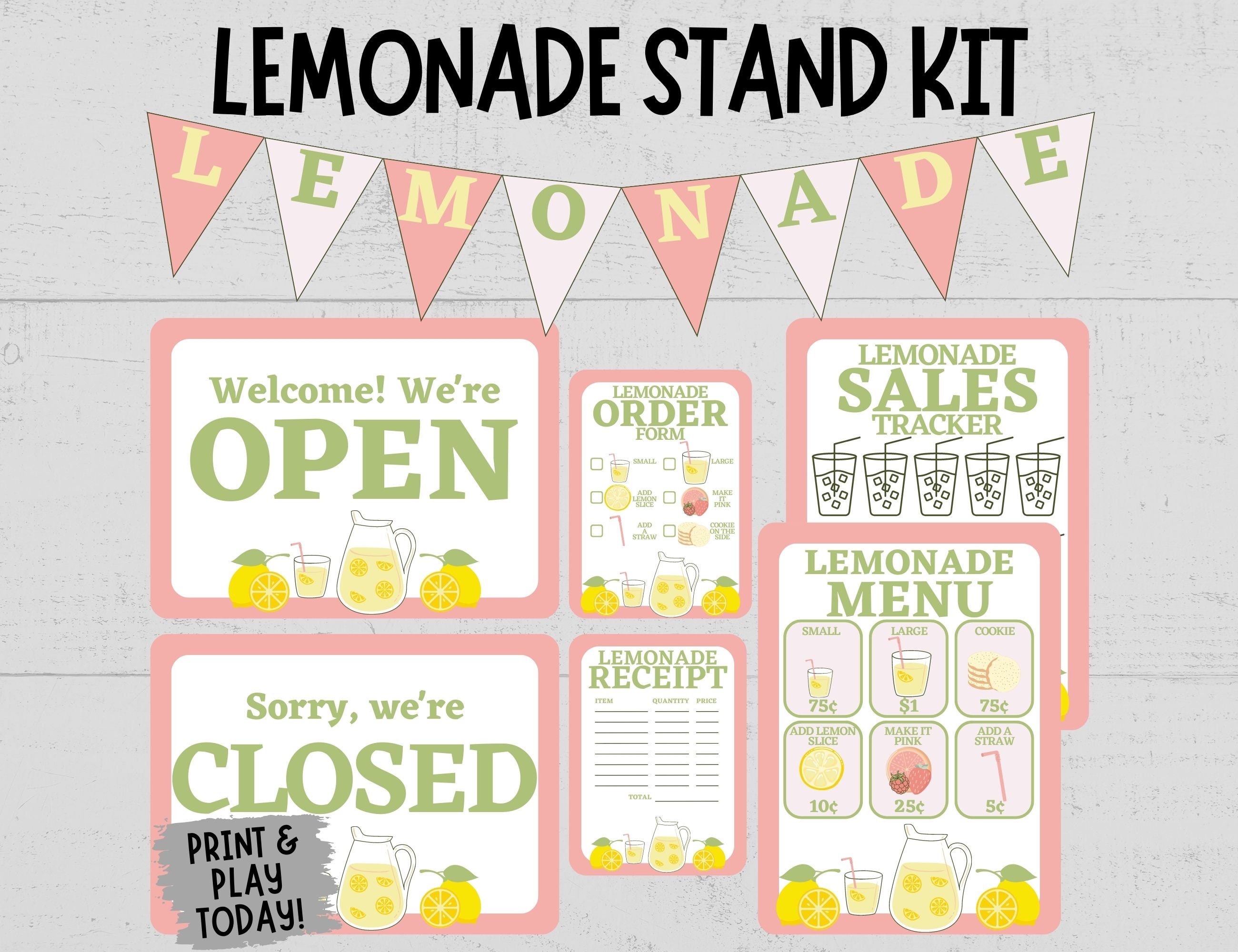 Printable Lemonade Stand Kit, Pretend Play Bundle, Dramatic Play ...