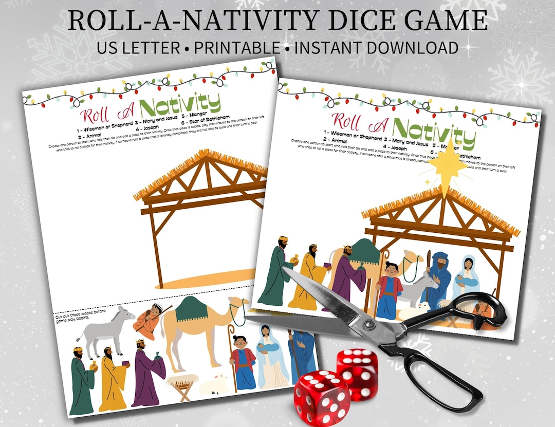 Printable Roll A Nativity Christmas Dice Game, Religious Christmas Kids ...