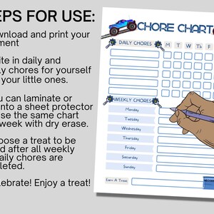 Monster Truck Chore Chart for Kids, Printable Responsibility Tracker ...