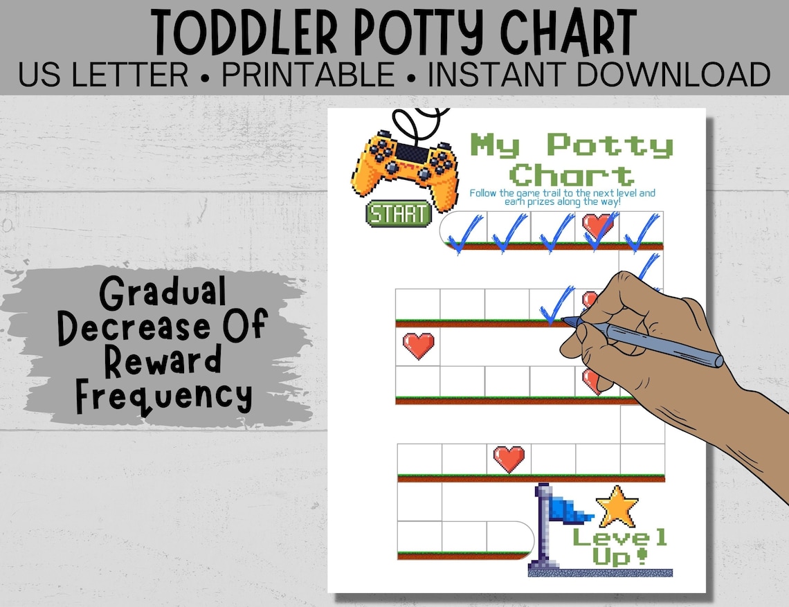 Gamer Potty Training Reward Chart for Toddler, Printable Toilet Routine ...